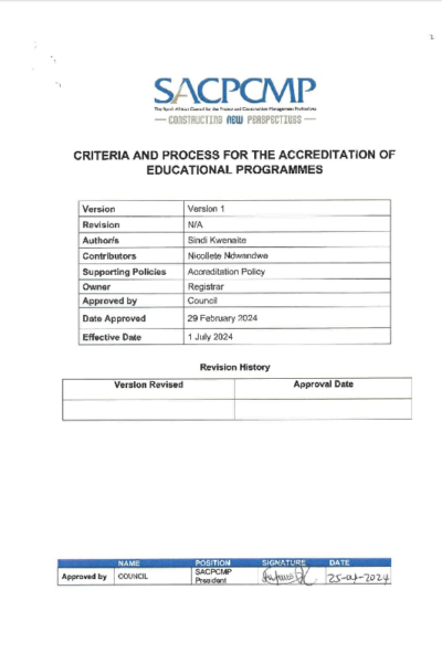 SACPCMP CRITERIA AND PROCESS FOR THE ACCREDITATION OF EDUCATIONAL ...