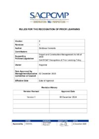 SACPCMP RULES FOR THE RECOGNITION OF PRIOR LEARNING - SACPCMP