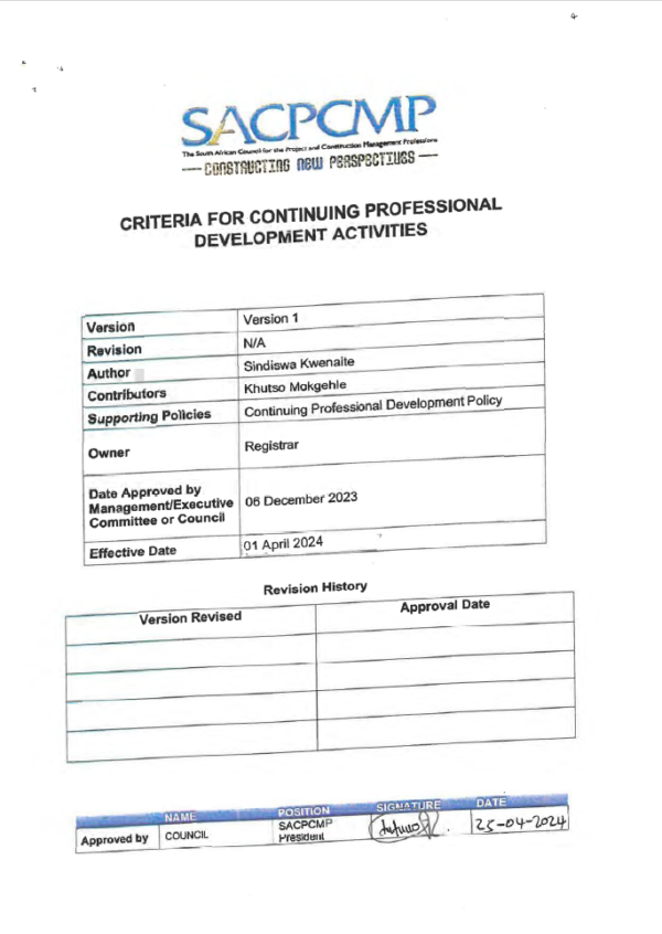 SACPCMP CRITERIA ON CONTINUING PROFESSIONAL DEVELOPMENT ACTIVITIES ...