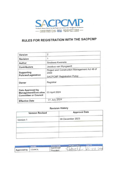 SACPCMP RULES FOR REGISTRATION - SACPCMP