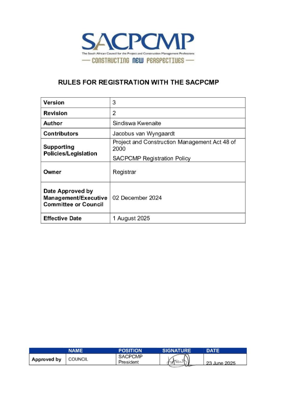 SACPCMP RULES FOR REGISTRATION - SACPCMP