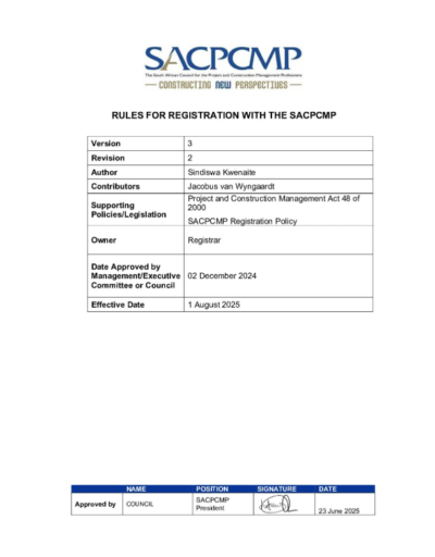 SACPCMP RULES FOR REGISTRATION - SACPCMP