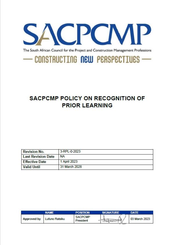 SACPCMP POLICY FOR THE RECOGNITION OF PRIOR LEARNING - SACPCMP